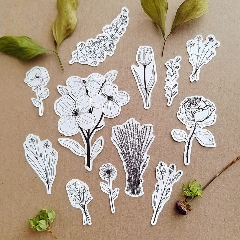 Black and White Flower Stickers - Etsy