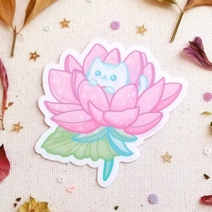 Lotus Cat Vinyl Sticker - Etsy