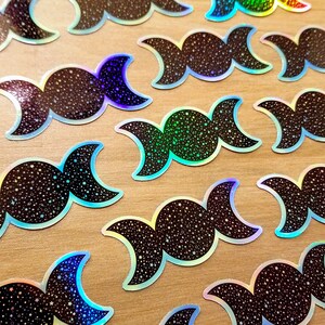 Black Triple Moon Goddess Holographic Sticker - Etsy