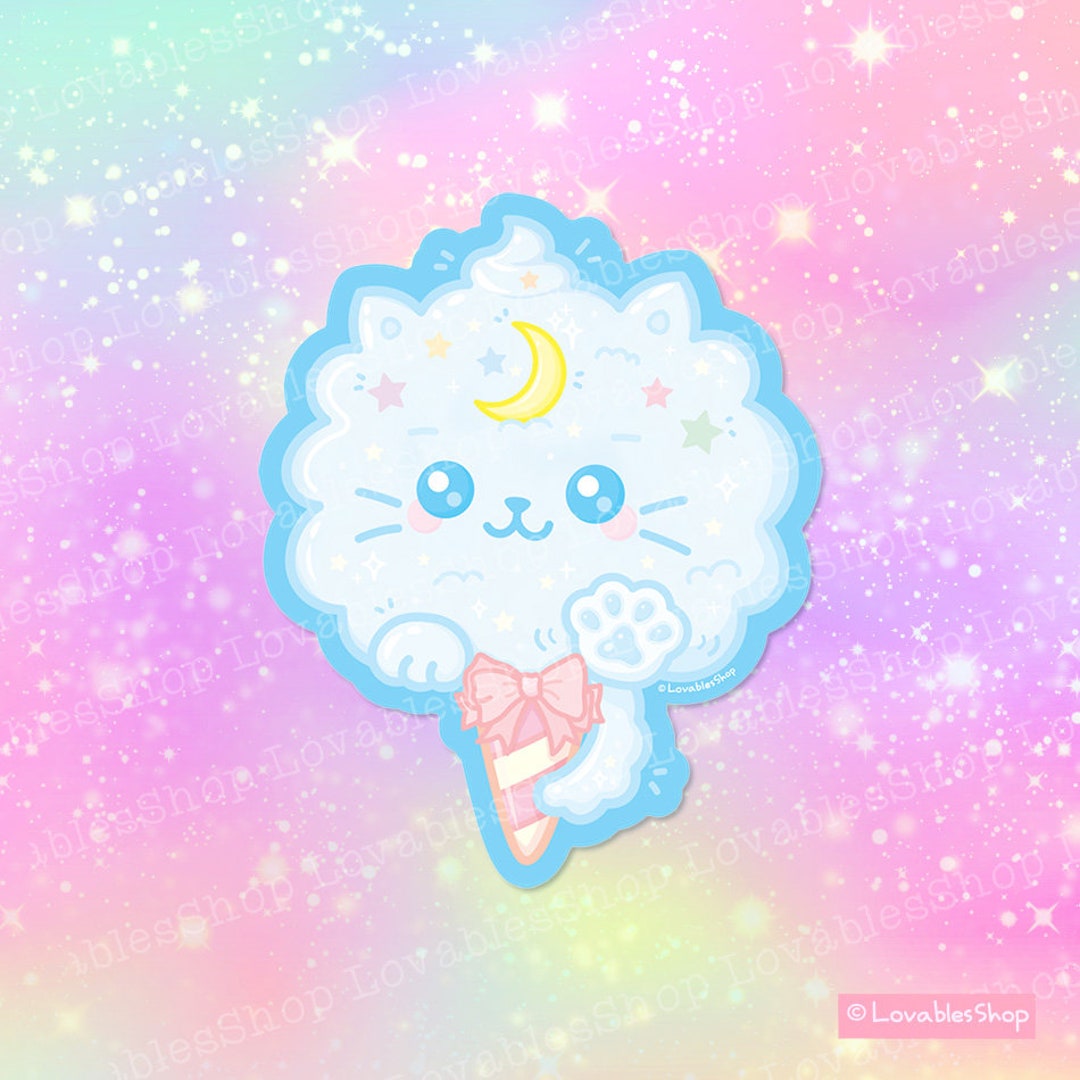 Blue Cotton Candy Cat Vinyl Sticker - Etsy