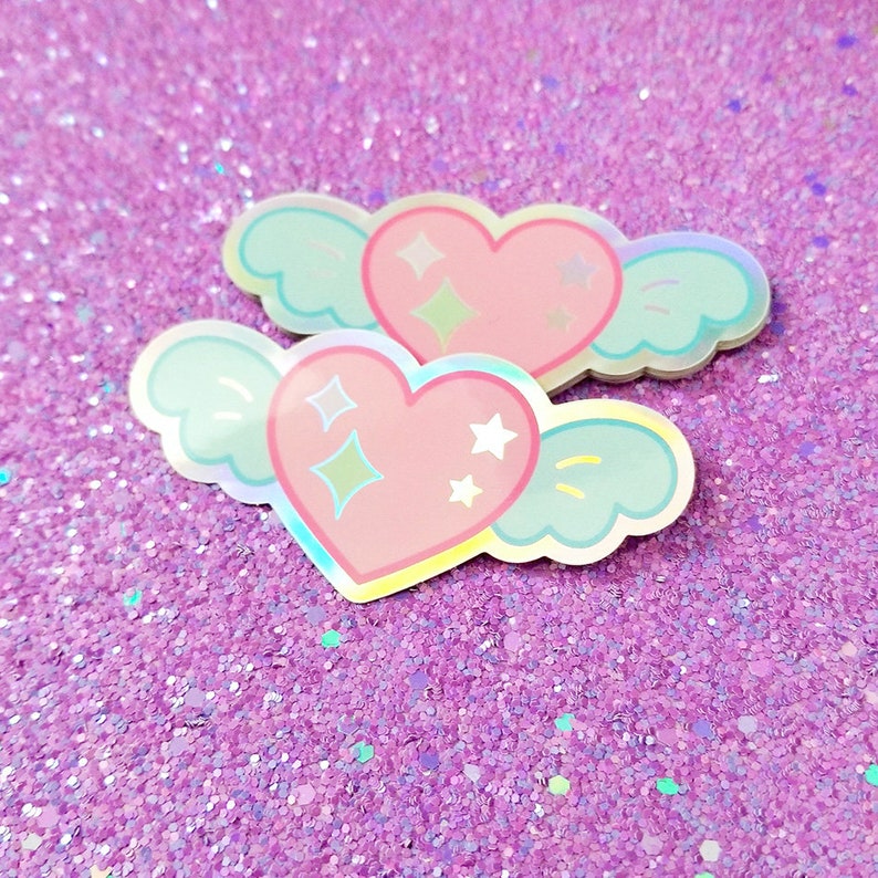 New Ver. Flying Heart Holographic Sticker - Etsy