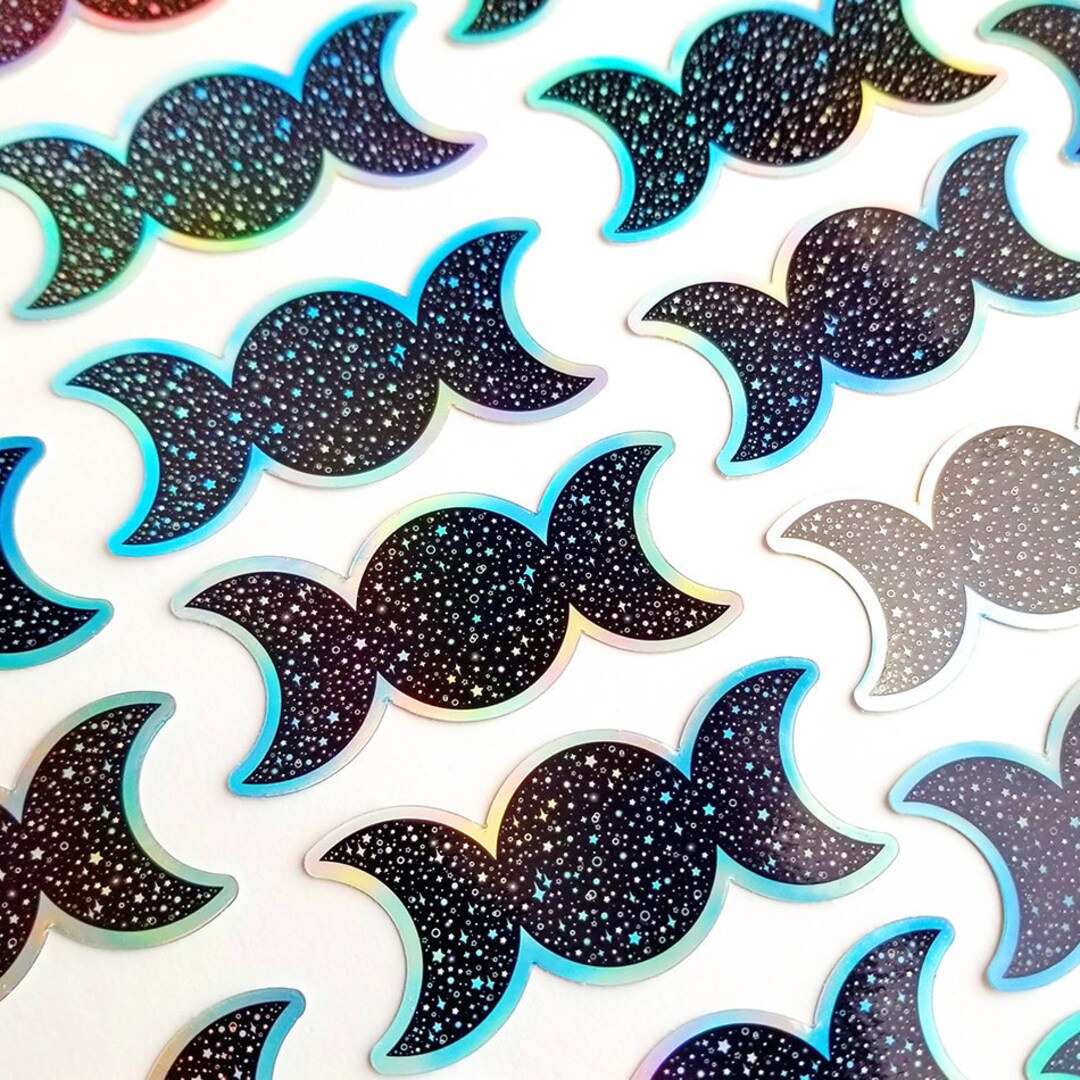 Black Triple Moon Goddess Holographic Sticker - Etsy