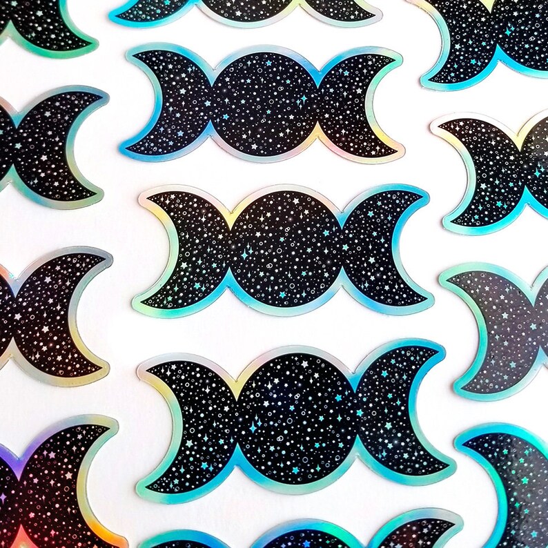 Black Triple Moon Goddess Holographic Sticker - Etsy