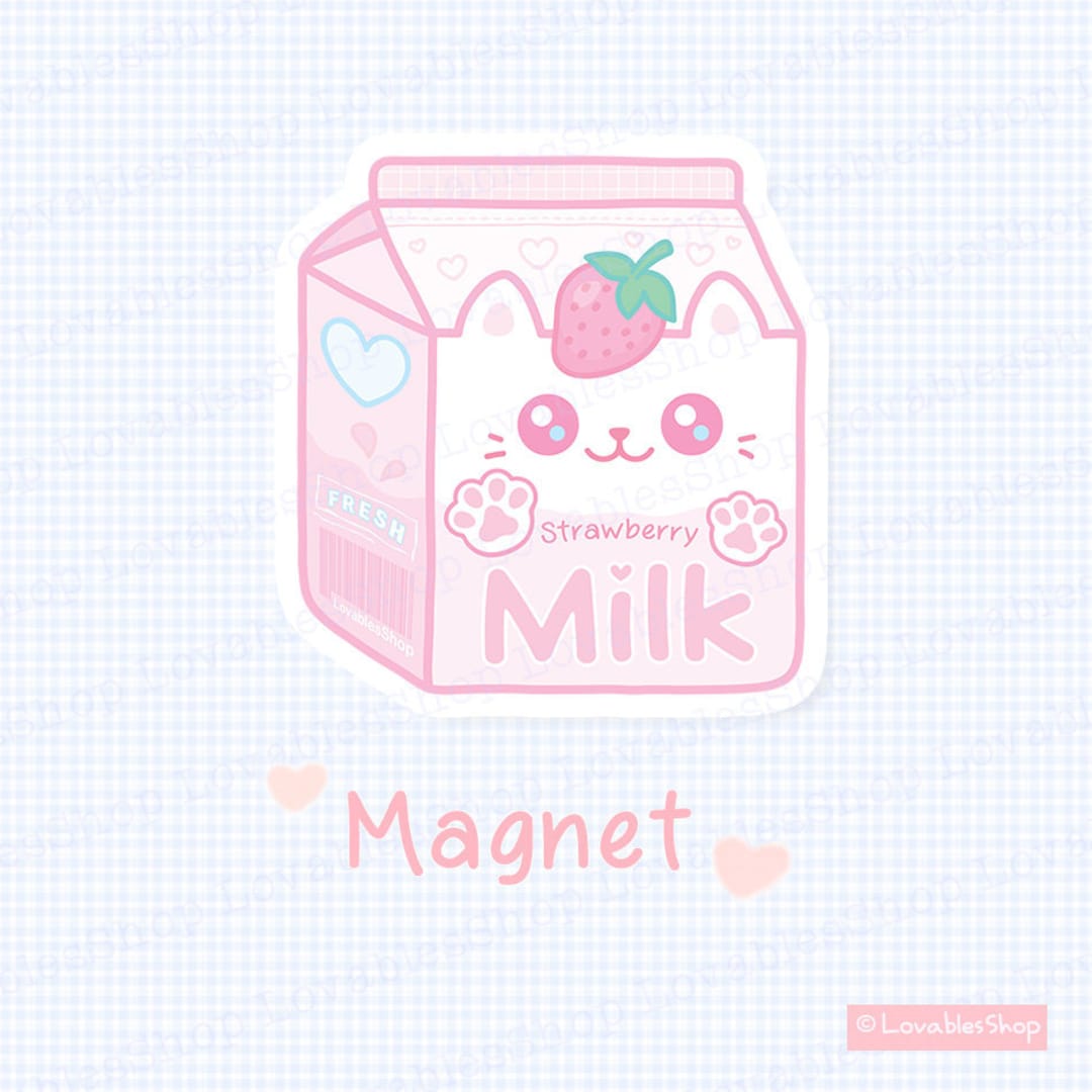 Strawberry Meow Milk Vinyl Magnet - Etsy