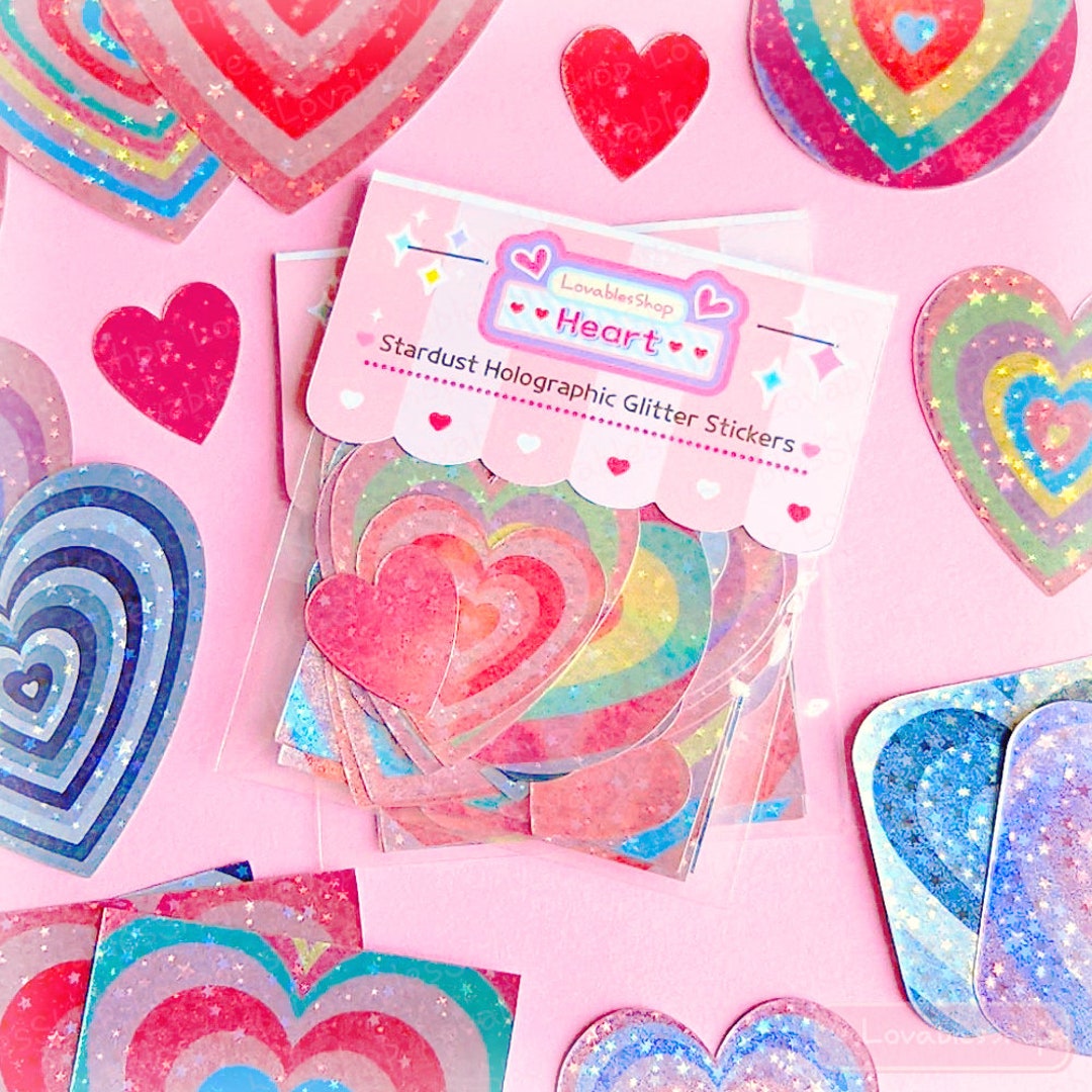 Heart Sticker Pack (17pcs) Stardust Holographic Heart Stickers - Etsy