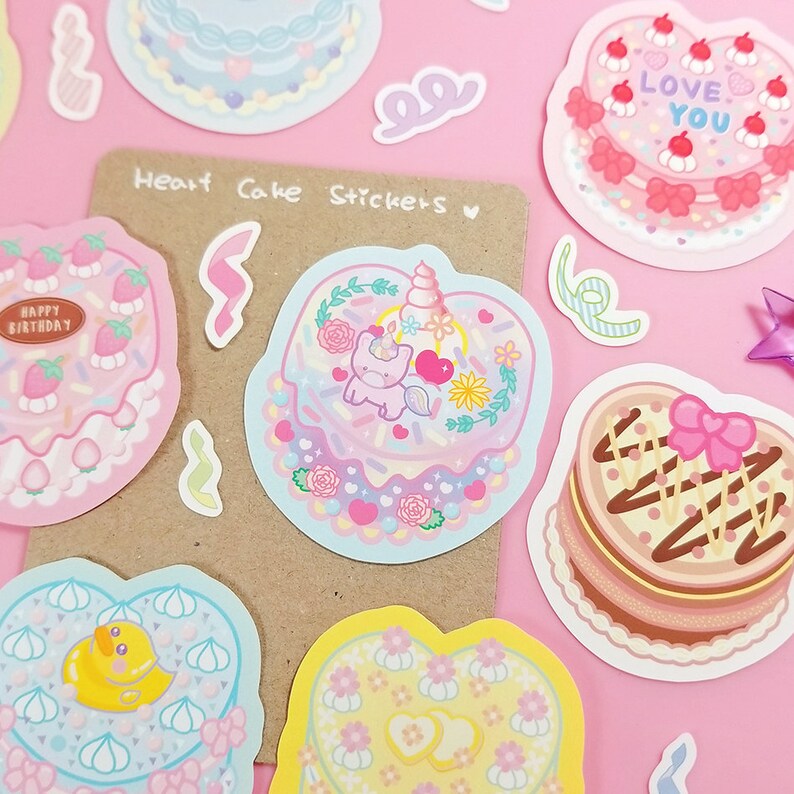 Heart Cake Stickers 17pcs | Etsy
