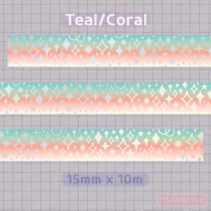 Teal/coral *sparkle Silver Holographic Foiled Washi Tape - Etsy
