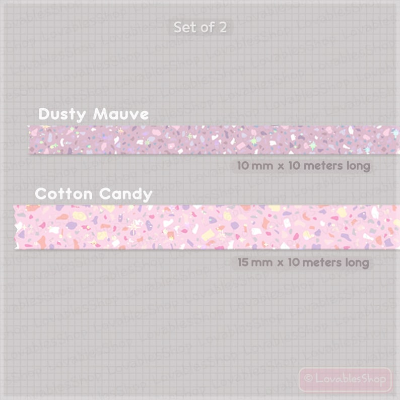 Set of 2 Terrazzo *iridescent Holo Overlay Washi Tapes* Dusty Mauve & Cotton Candy - Etsy