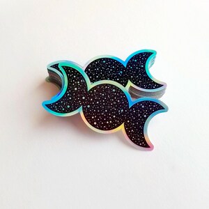 Black Triple Moon Goddess Holographic Sticker - Etsy