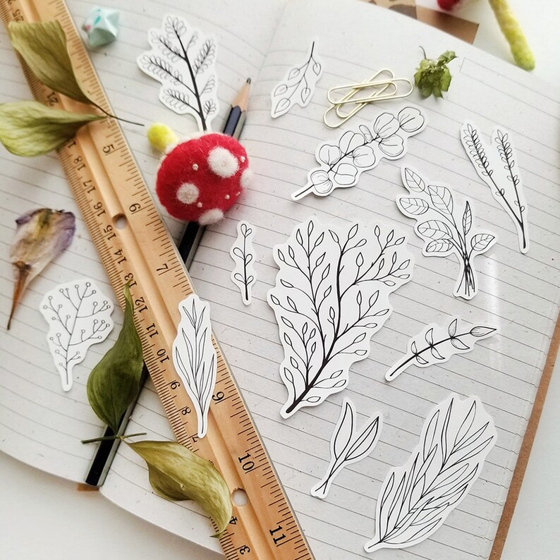 Black and White Leaf Stickers - Etsy