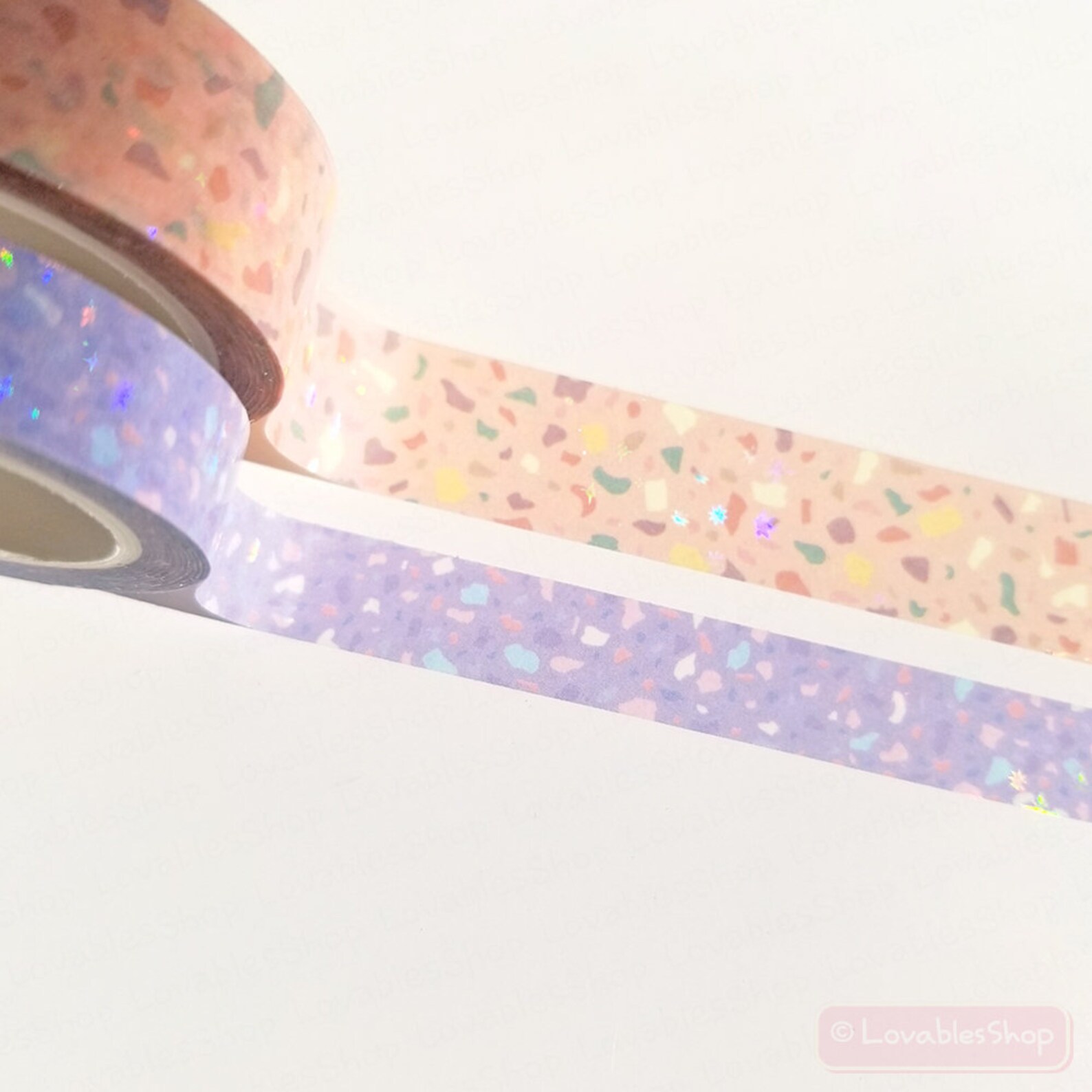 Set of 2 Terrazzo *iridescent Holo Overlay Washi Tapes* Muted Lavender ...
