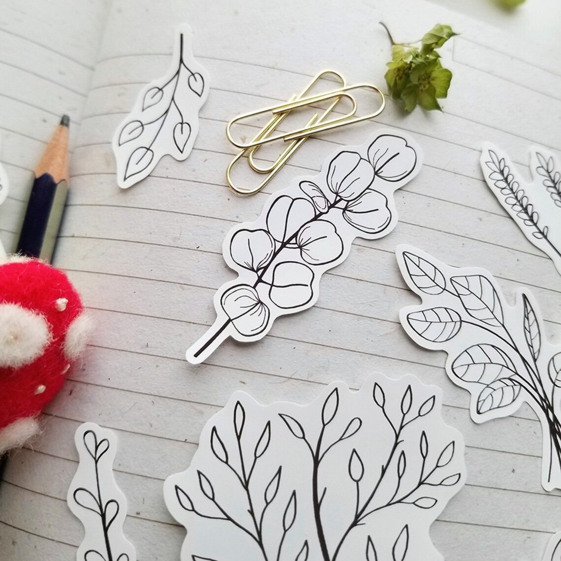 Black and White Leaf Stickers - Etsy