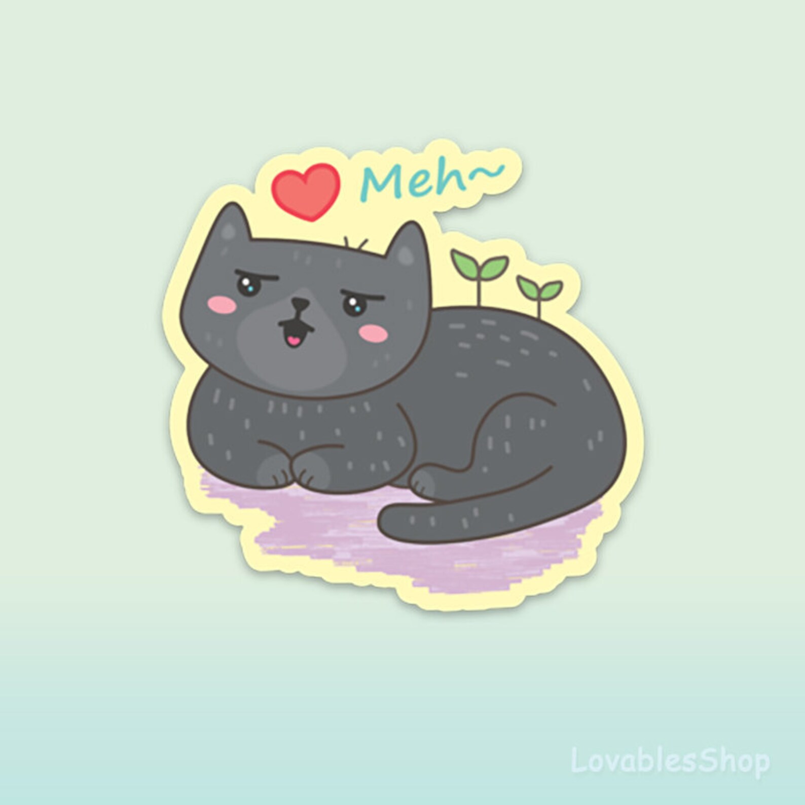 Meh~ Gray Cat Vinyl Sticker - Etsy