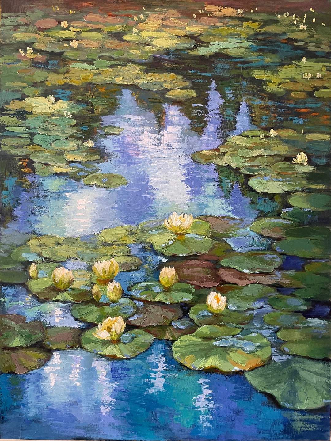 Original Oil Painting Water Lilies Large Interior Painting - Etsy