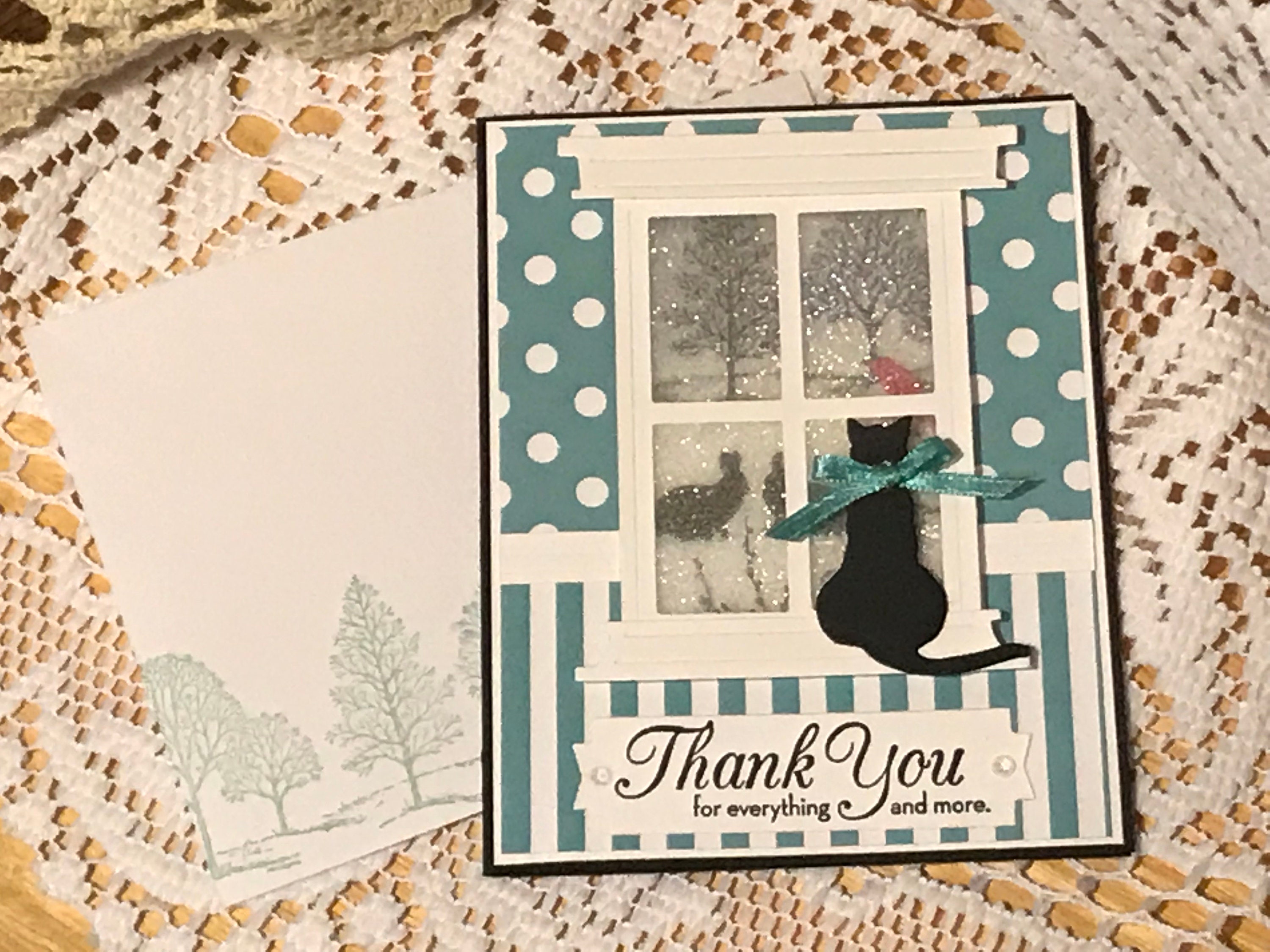 Thank you card with a cat and window scene | Etsy