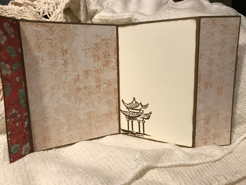 Asian Multi-fold Note Card With Belly Band, Handmade Asian Note Card ...