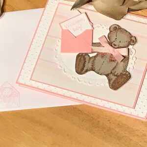 Welcome Baby Girl Card, Welcome Baby Girl Teddy Bear Card, Baby Girl ...