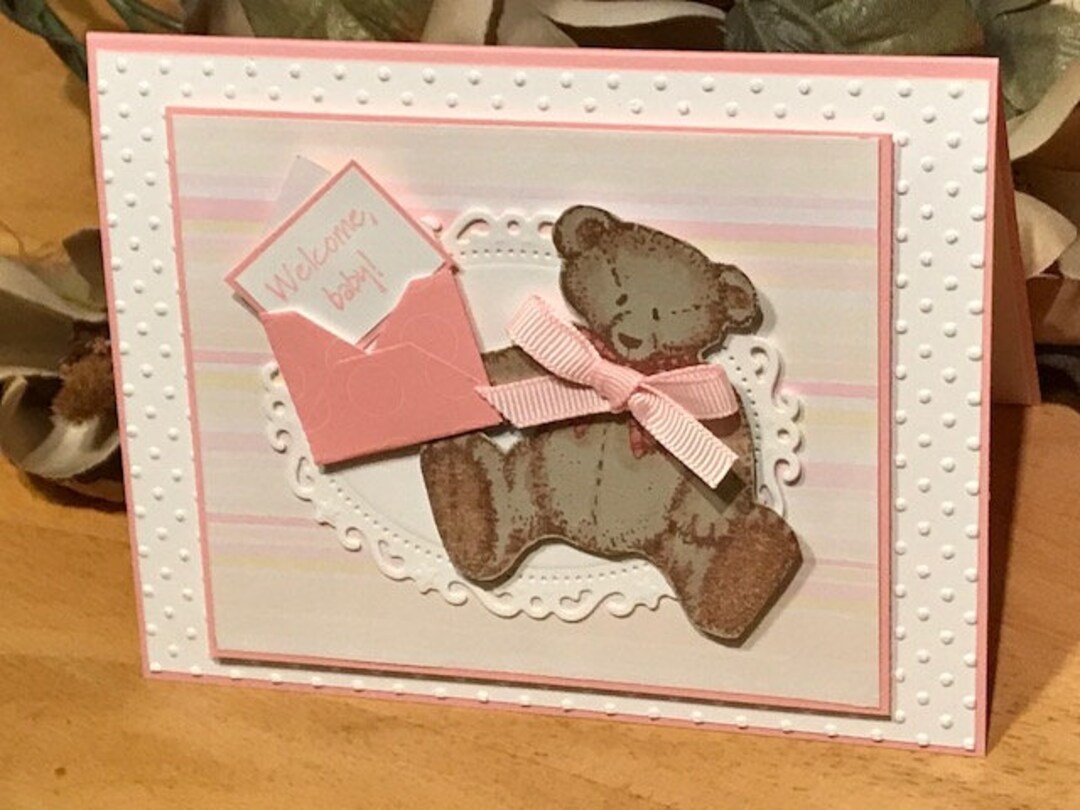 Welcome Baby Girl Card, Welcome Baby Girl Teddy Bear Card, Baby Girl ...