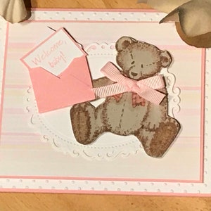 Welcome Baby Girl Card, Welcome Baby Girl Teddy Bear Card, Baby Girl ...