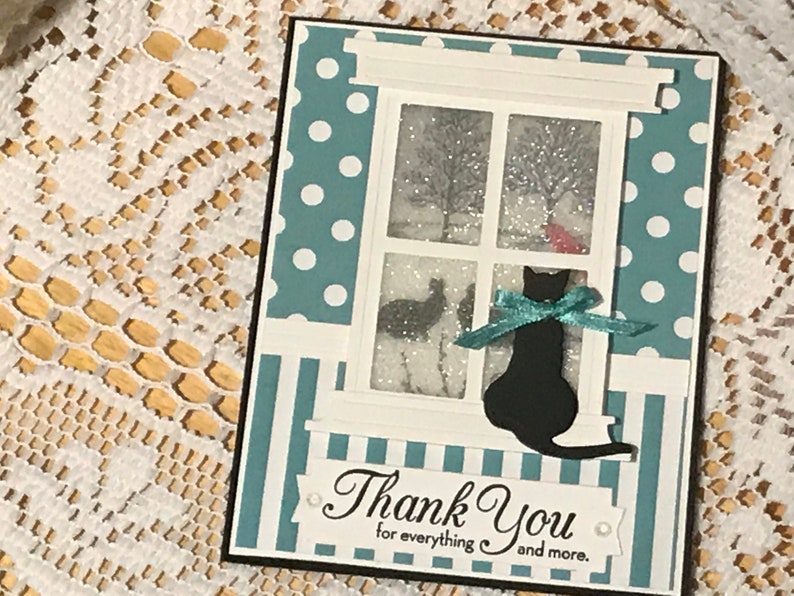 Thank you card with a cat and window scene | Etsy