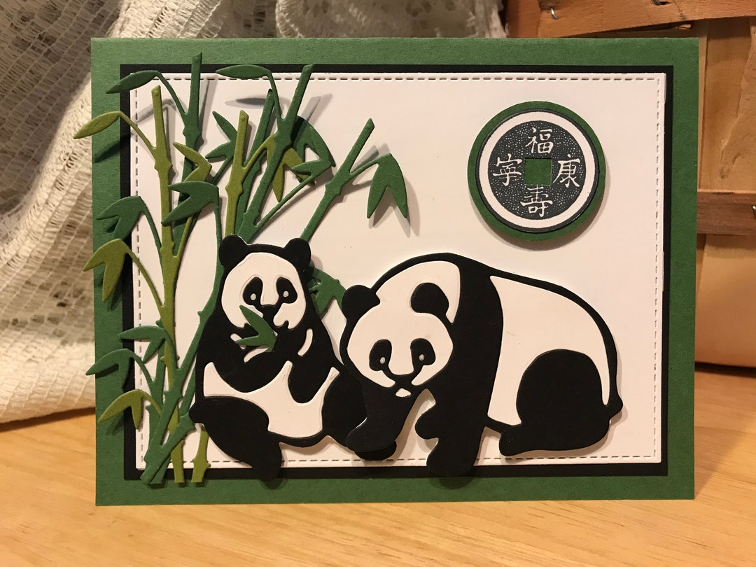 Panda and Bamboo Handmade Card - Etsy