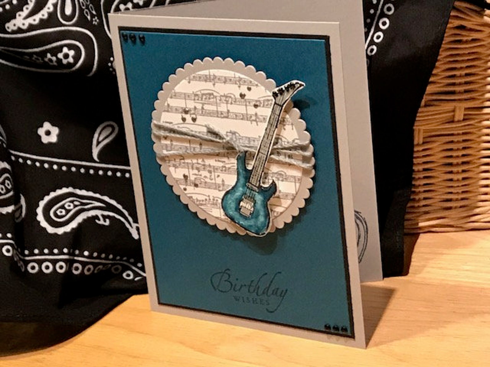 Guitar with music birthday card | Etsy