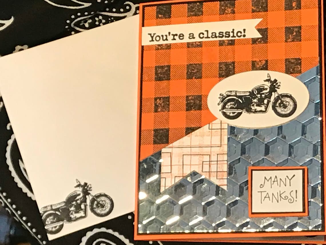 Motorcycle Themed Card, Orange and Black Motorcycle Card, Happy ...