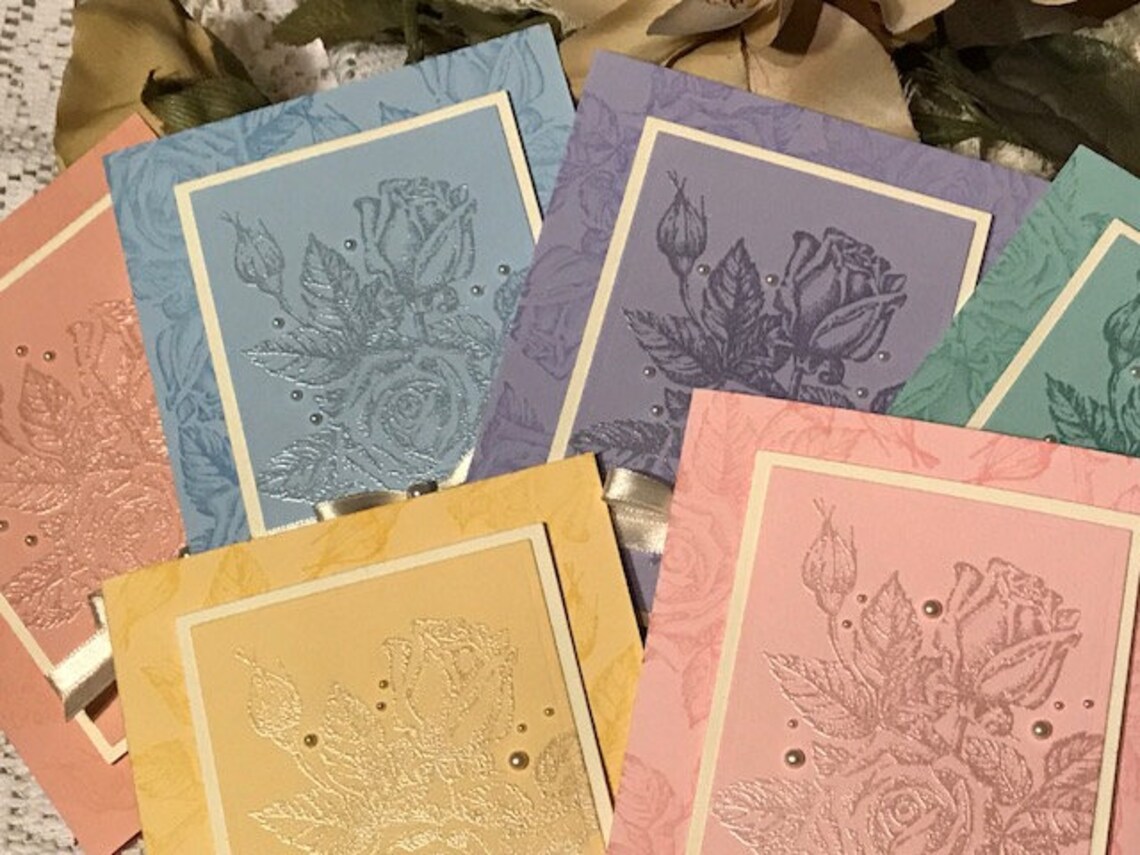 Rose notecard set Pretty pastel notecard set Set of 12 rose | Etsy