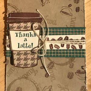 Thanks a Latte Card, Coffee Themed Card, Coffee Card, Coffee Cup Card ...