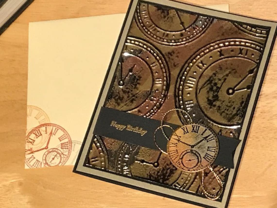 Embossed Faux Metal Clock Birthday Card - Etsy