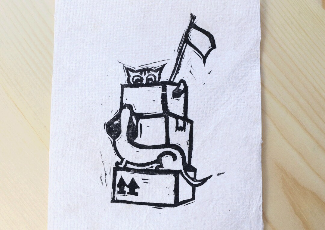 Linocut cat and Dog Playful Cute Wall Art, Home Decor, Handmade Lino ...