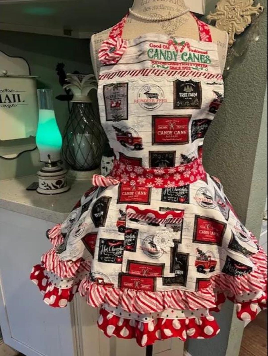 Vintage Christmas Apron: Candy Cane Retro Kitchen Decor - Etsy