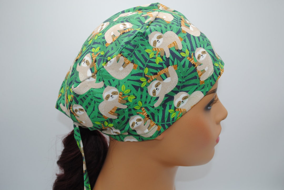 Funny Cute Sloth Surgical Scrub Cap for Nurse, Doctor, Men, Women, Head ...