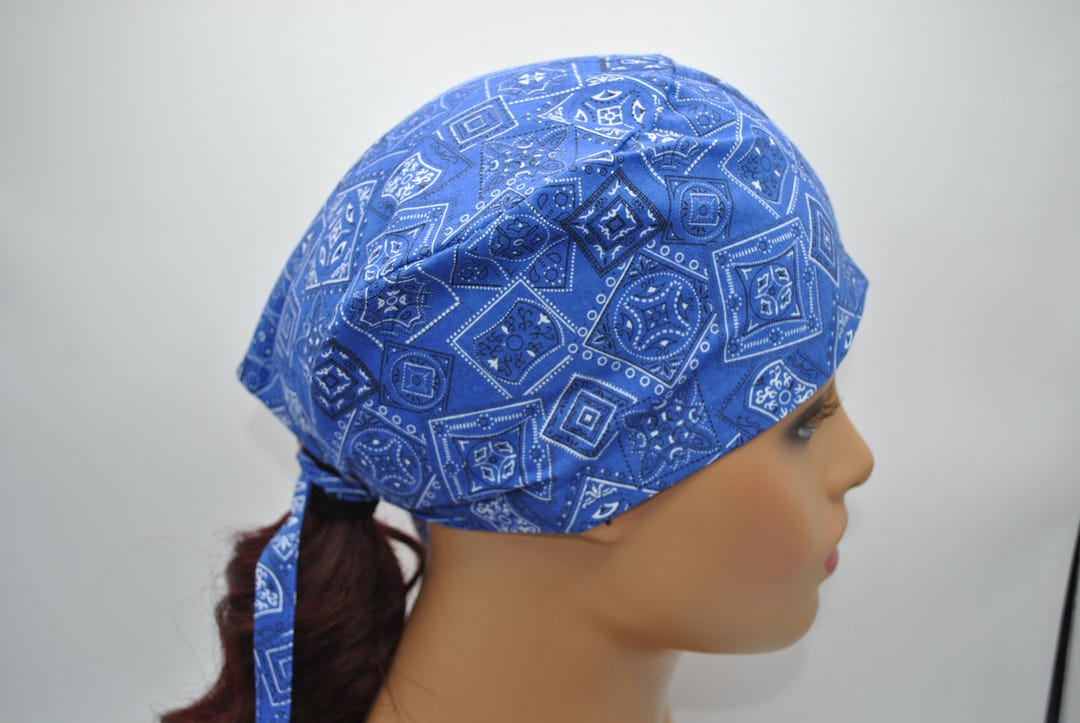 Blue Bandana Surgical Scrub Cap for Nurse, Doctor, Healthcare, Handmade ...