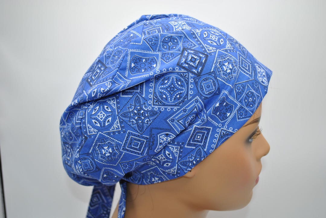 Blue Bandana Surgical Scrub Cap for Long Hair, Nurse, Doctor ...