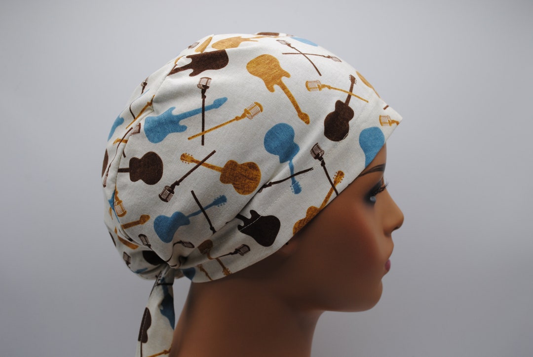 Modern and Vintage Guitars and Microphones Surgical Scrub Cap Long Hair ...
