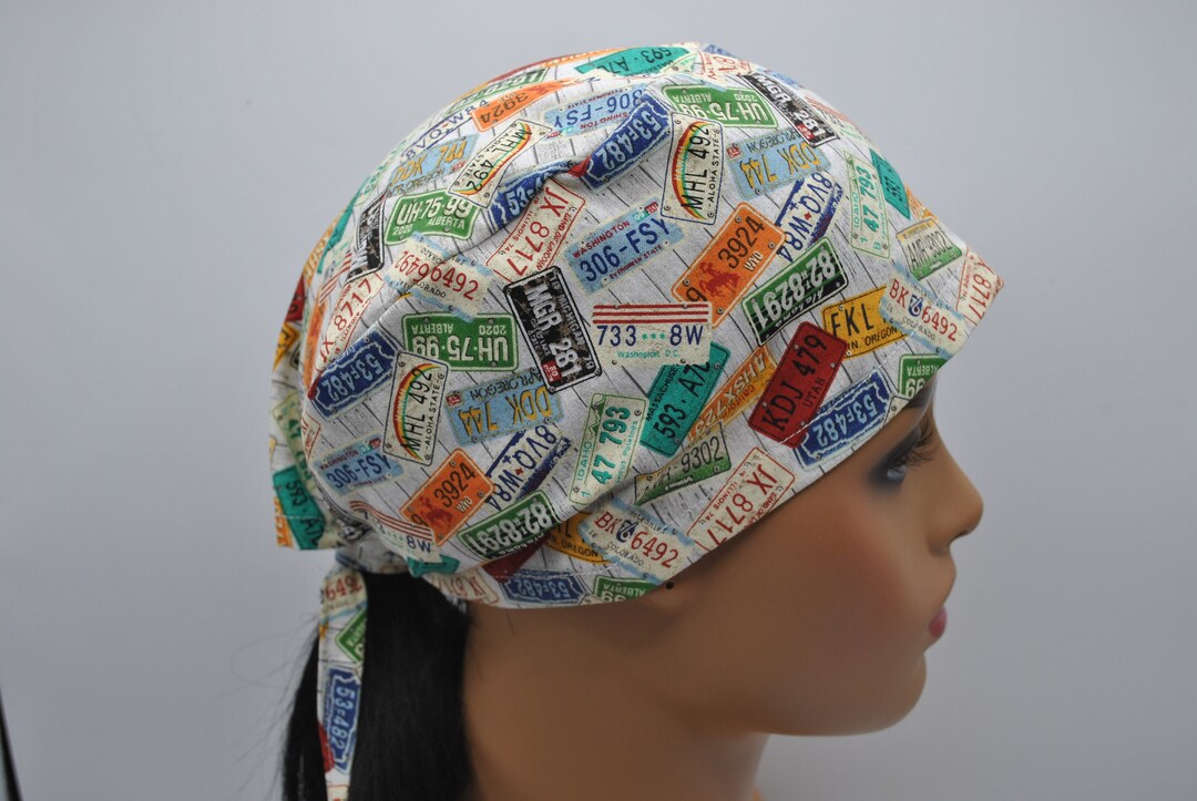 License Plates Multiple States Surgical Scrub Cap, Nurse Doctor Scrub ...