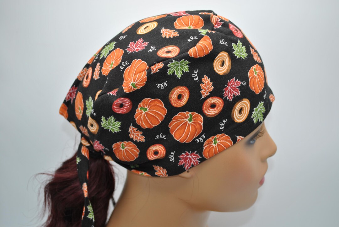 Fall Harvest Pumpkin and Leaves Surgical Scrub Cap for Nurse, Doctor ...