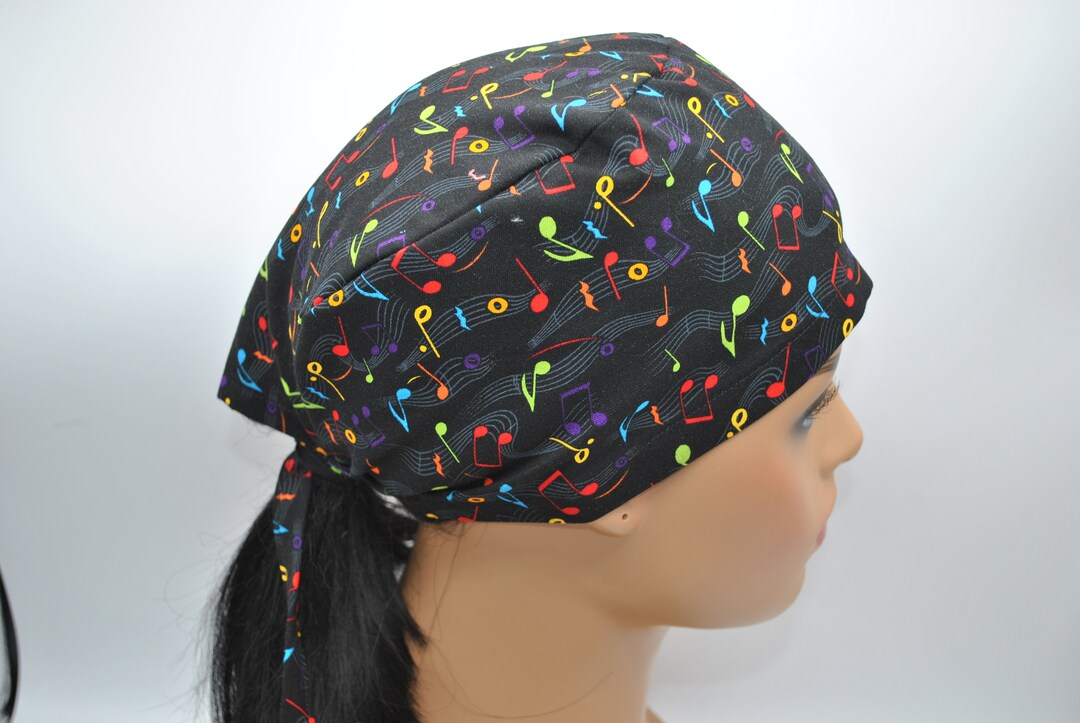 Colorful Music Notes Surgical Scrub Cap, Head Cover, Scrub Hat, Tie ...