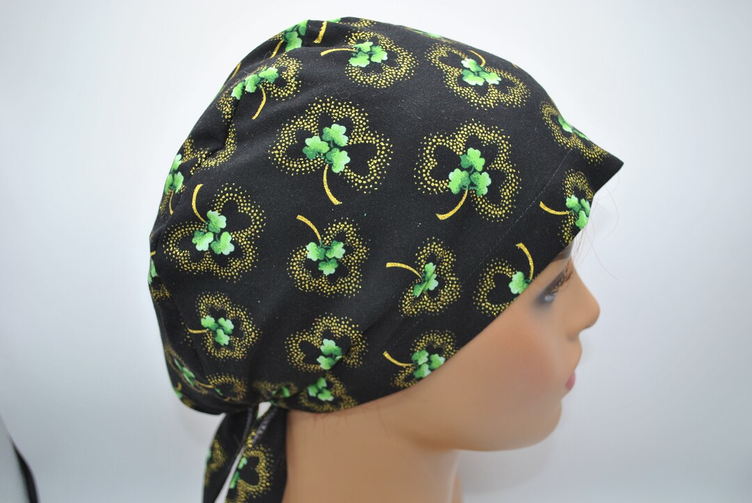 Golden Shamrock Surgical Scrub Cap for Longer Hair, Elastic and Tie ...