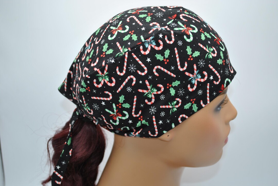 Red Green Candy Cane Surgical Scrub Cap for Nurse, Doctor, Men Women ...