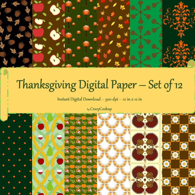 Thanksgiving Digital Paper - Set of 12 - Etsy
