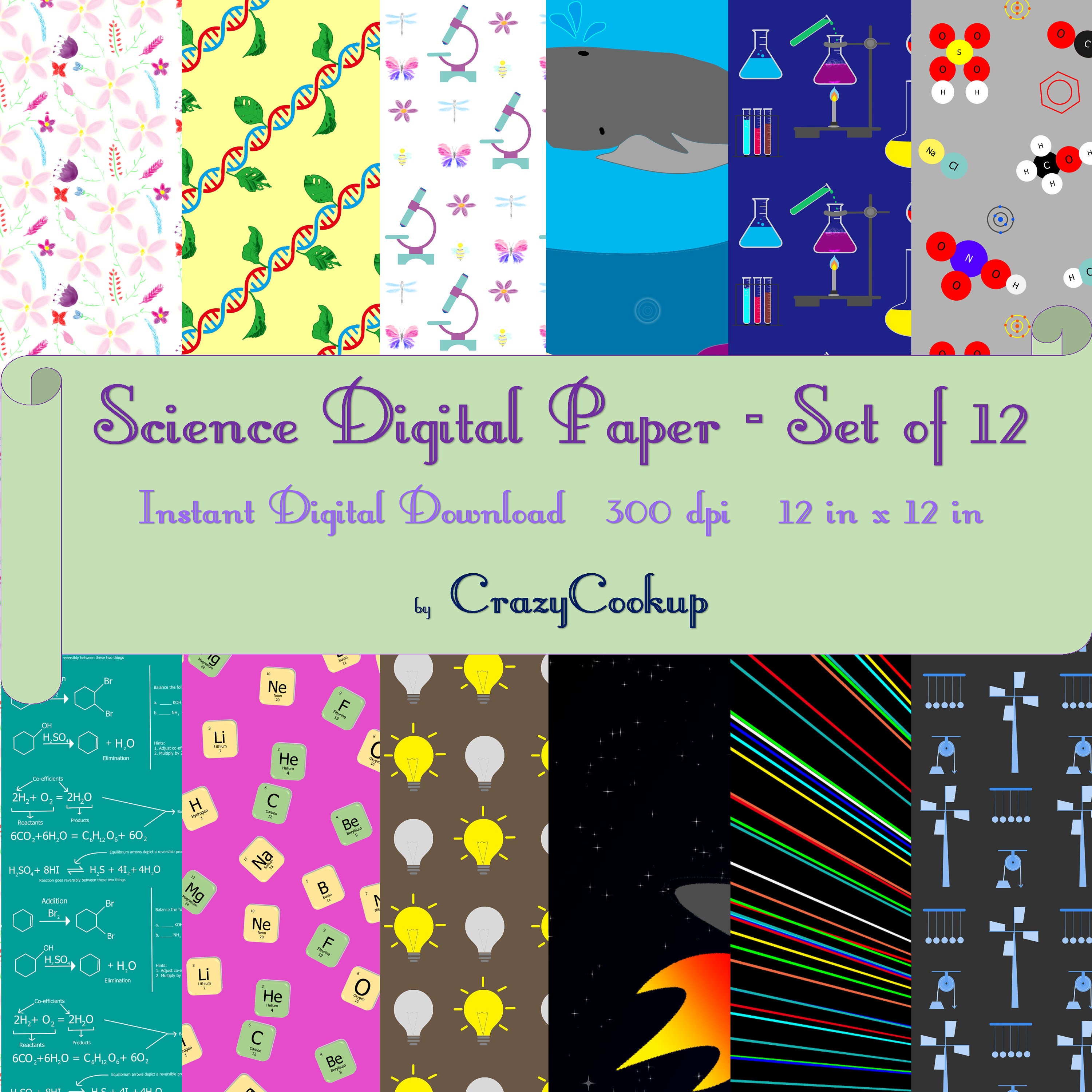 Science Digital Paper - Set of 12 - Etsy