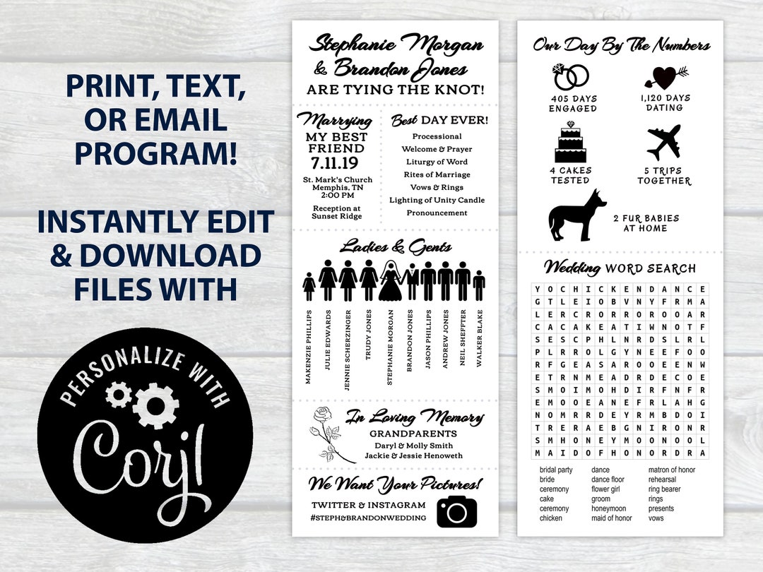 Fun Infographic Wedding Program Template, Word Search, Our Day by the ...