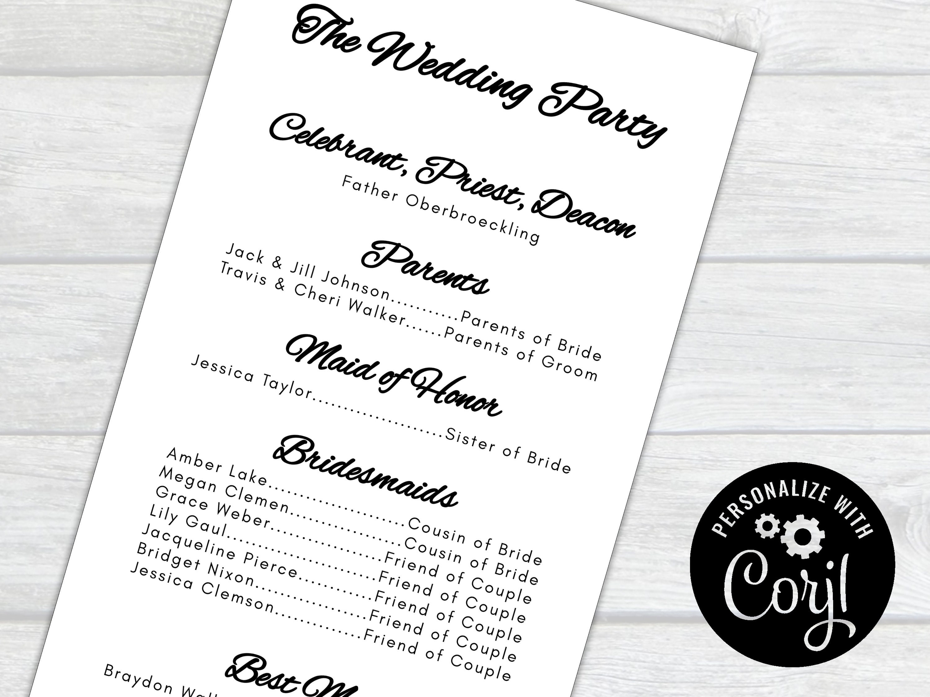 Traditional Wedding Ceremony Program | Elegant Catholic Wedding Program ...