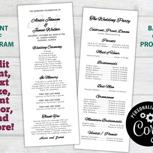 Traditional Wedding Ceremony Program | Elegant Catholic Wedding Program ...