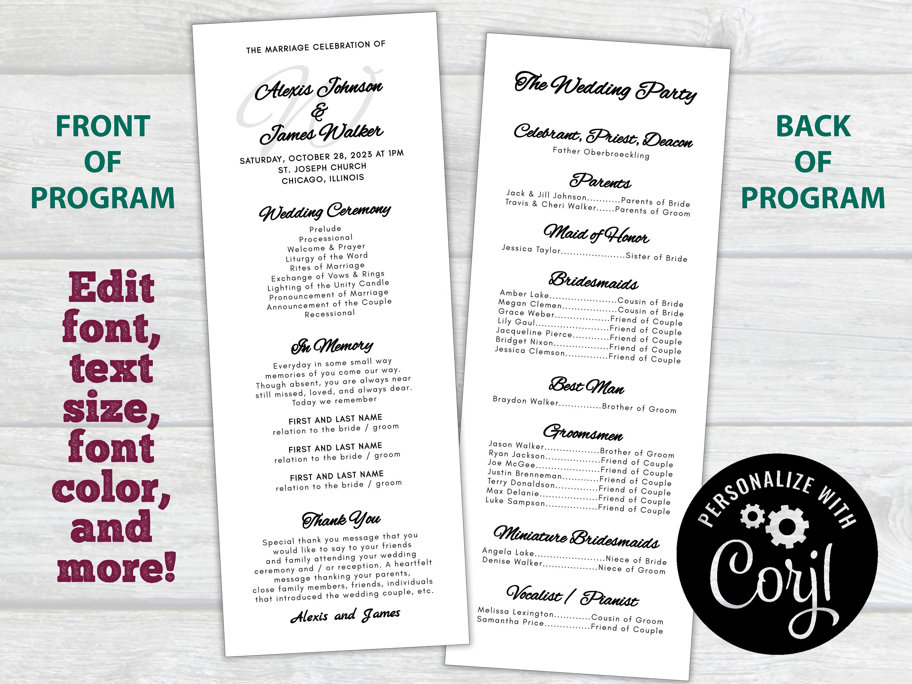 Traditional Wedding Ceremony Program | Elegant Catholic Wedding Program ...