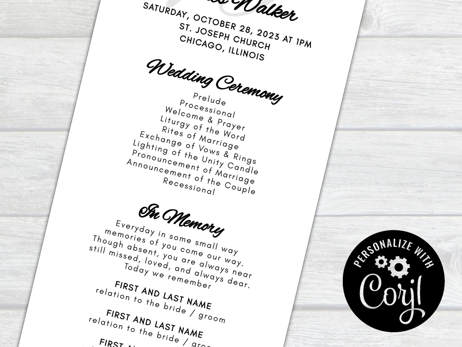 Traditional Wedding Ceremony Program | Elegant Catholic Wedding Program ...