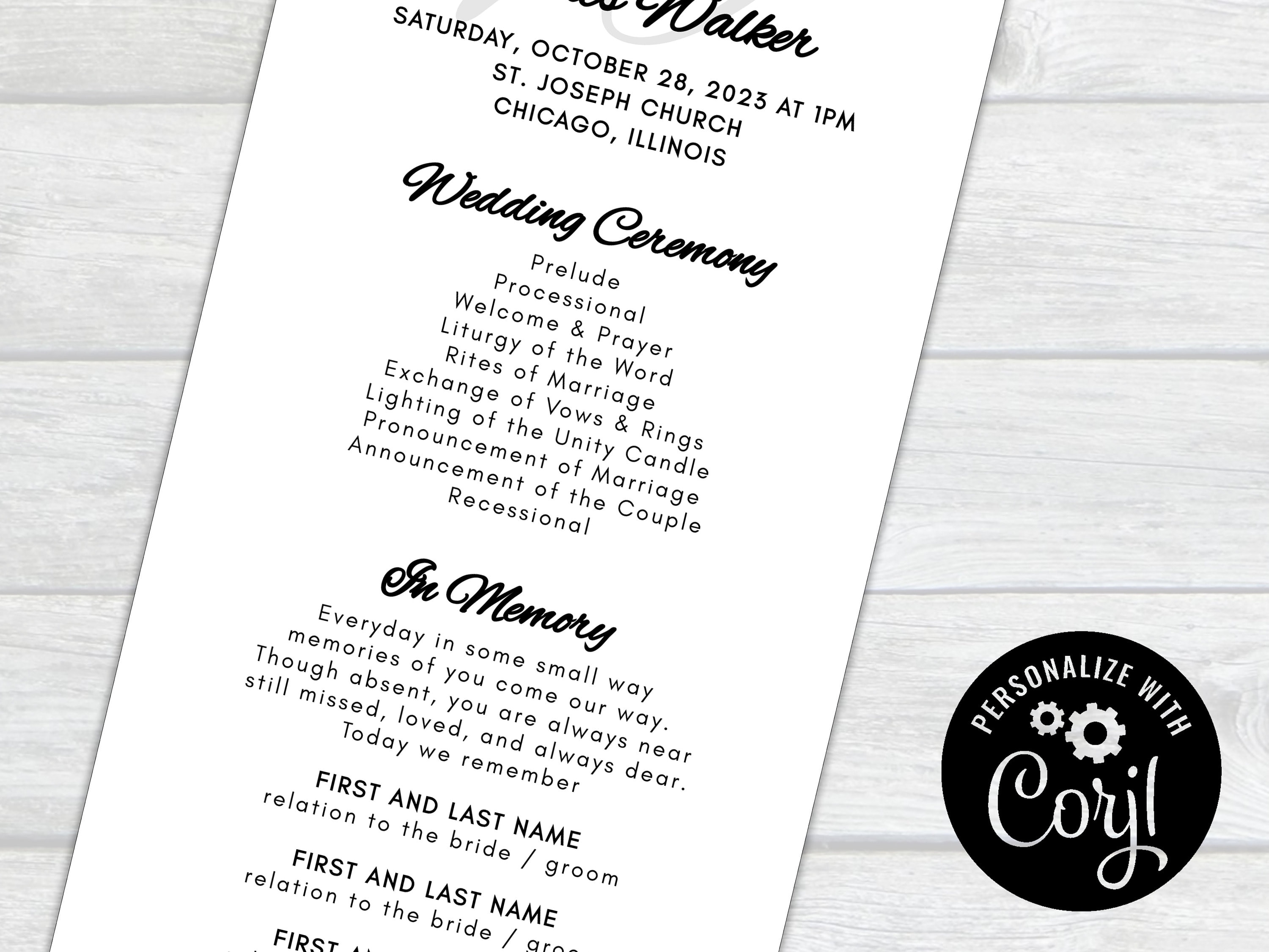 Traditional Wedding Ceremony Program Elegant Catholic Wedding Program ...