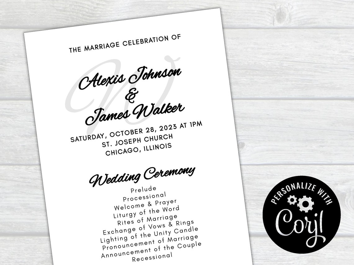 Traditional Wedding Ceremony Program Elegant Catholic Wedding Program ...